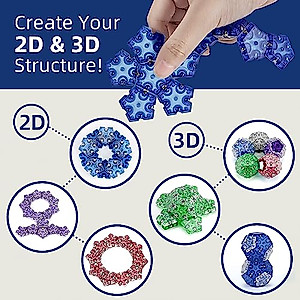 AIQI 14-Piece Set Magnetic Fidget Sphere Pentagons - Building Blocks Magnetic Stress Relief Desk Magnet Toys for Relaxation and Focus (Blue)