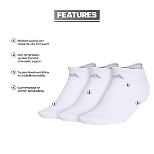 adidas Women's Cushioned No Show Socks (3-Pair), White/Clear Onix Grey, Medium