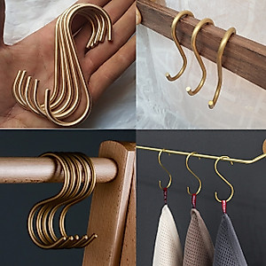 10 Pcs Heavy S Copper Hooks,S Brass Hooks for Hanging Wind Chimes, Kitchen Utensils,Coat Closet, Jeans, Bags or String Lights etc