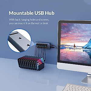 ORICO USB Hub 3.0 Powered 7 Ports USB Data Hub with 12V2A Power Adapter, Individual Power Switches, and LEDs, USB Extension for iMac Pro, MacBook Air/Mini, PS4, Surface Pro, Notebook PC, Laptop, HDD
