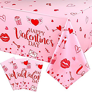 3 Pack Valentine's Day Tablecloth Valentine Tablecloth Valentines Day Party Decoration Plastic Rectangular Love Heart Table Cover Valentines Day Wedding Anniversary Birthday Decor 54 x 108 Inch