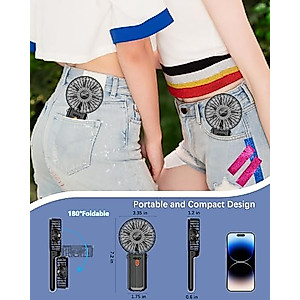 Portable Fan Handheld Fan, Mini Hand Held Fan, 6-15H Cooling Small Personal Fan, 180° Foldable Mini Desk Fan with 4 Quiet Speed, Neck Fan w/Lanyard for Kids Women Men Travel Outdoor Office, Black