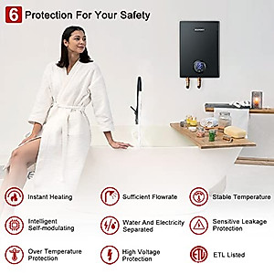 Electric Tankless ECOTOUCH 18kW on Demand Instant Hot Water Heater 240V, Self-Modulation Point of Use Hot Water Heater Whole House ECO180B Black
