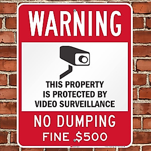 SmartSign 30 x 24 inch “Warning - Property Protected by Video Surveillance, No Dumping” Sign, 80 mil Aluminum, 3M Laminated EG Reflective Material, Red, White and Black, Made in USA