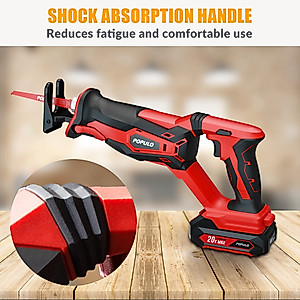 POPULO Cordless Reciprocating Saw, 20V MAX Battery Power Saw, Electric Reciprocating Saws for Wood, Trees, Metal, or PVC Pipe Cutting, Cordless Saw with 2.0Ah Battery, and Fast Charger