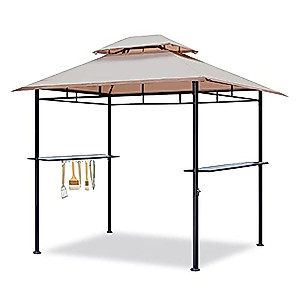 CoastShade 6x9 Grill Gazebo Double Tiered Outdoor BBQ Canopy,Grill Gazebo Shelter for Patio and Outdoor Backyard BBQ (Beige, Straight 6‘x9’)