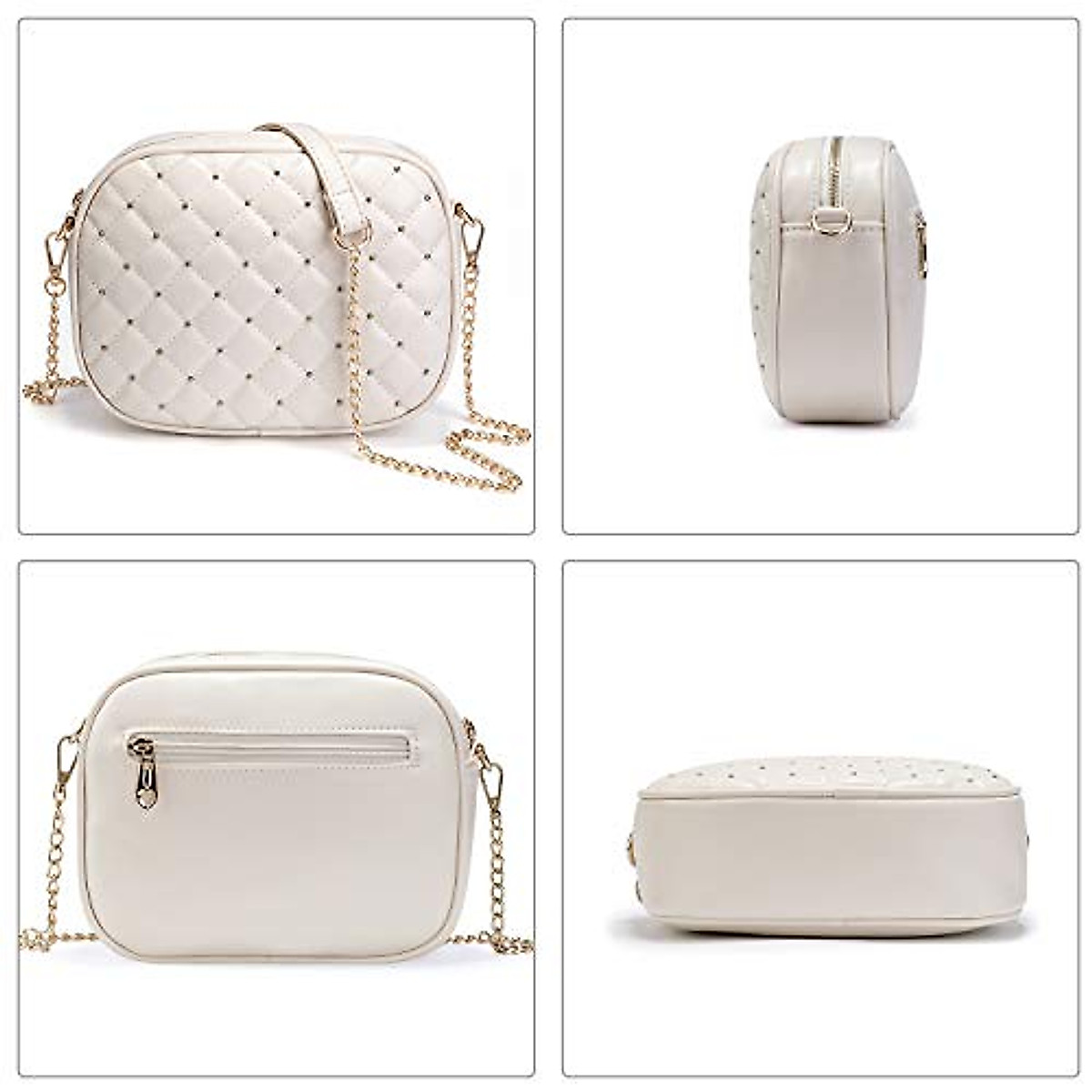 Newshows Women Medium Quilted Crossbody Purse with Metal Chain Strap Heart Zipper, Gift Idea, PU Leather