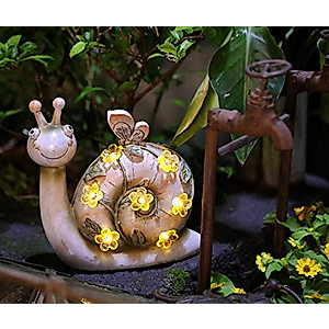 WSgift Resin Snail Figurine Lights Solar Powered Outdoor Statue Lights for Patio Lawn Garden Yard Decorations, L8.5 x W3.5X H8.5 Inch