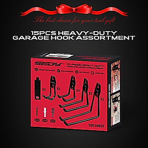 Garage Tool Storage Wall Hook Assortment Set: 15PCS Heavy Duty Large Hanger Garden Tool Organizer Ladder Bike Rack Yard Tool Holder Shed Shovel Metal Screw Organization Bicycle Steel Bracket