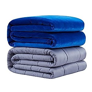 Roomate Weighted Blanket & Removable Cover - Resist Water Spills, 2 Models for Kids and Adults - Cool Breathable Inner & Ultra-Soft Minky Fleece Cover , Blue, 36''48''- 7LB