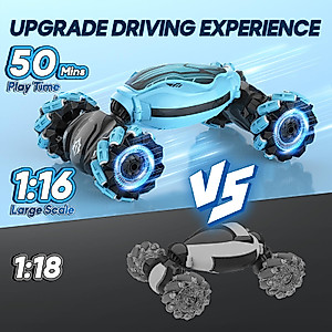 ATTOP Gesture Sensing RC Stunt Car, Toys for Boys Girls 6-12, 4WD 2.4GHz Remote Control Car, Hand Controlled RC Car with Lights & Music, Double Sided Rotating RC Drift Toy Car for Kids Birthday Gift