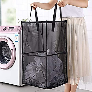 2 PC Folding Mesh Laundry Basket Dorm Laundry Bag Mesh Laundry Hamper Foldable Collapsible Laundry Tote Mesh Baskets Portable Mesh Carrier Pop Up Hamper for Laundry Room, Apartment(Grey, 2 Layer)