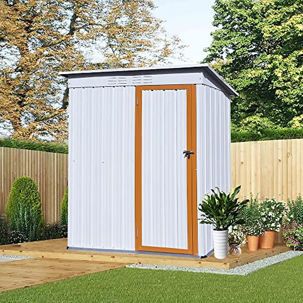 5 x 3 FT Galvanized Metal Garden Shed with Lock, Outdoor Metal Storage Shed for Backyard, Patio, Lawn