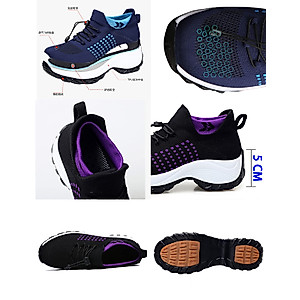 Women Orthopedic Stretch Cushion Shoes Comfy Cloud Pro Breathe Mesh Sock Fashion Sneakers Antiskid Wedge Running Footwear (9,Purple)