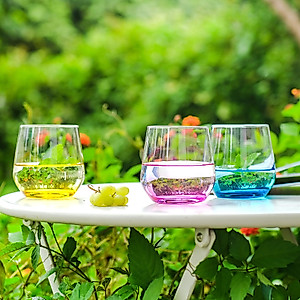 BACLIFE Stemless Wine Glasses Set of 6 - Hand Blown Colored Short Wine Tumblers - 15 oz Elegant Sparkling Wine Glass - Unique Gift for Birthday,Wedding, Anniversary - Clear