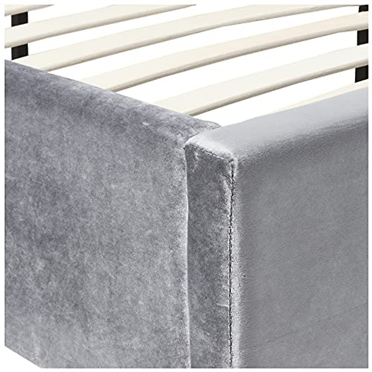 Meridian Furniture Lexi Collection Modern | Contemporary Velvet Upholstered Bed with Deep Tufting, Polished Chrome Stainless Steel Frame and Legs, Queen, Grey