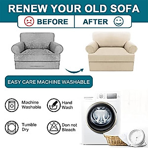 Turquoize 2 Pieces Sofa Covers T Cushion Chair Slipcover T Cushion Chair Covers Stretch Couch Cover Soft Armchair Cover Furniture Covers with Individual T Cushion Seat Covers, (Chair, Biscotti Beige)