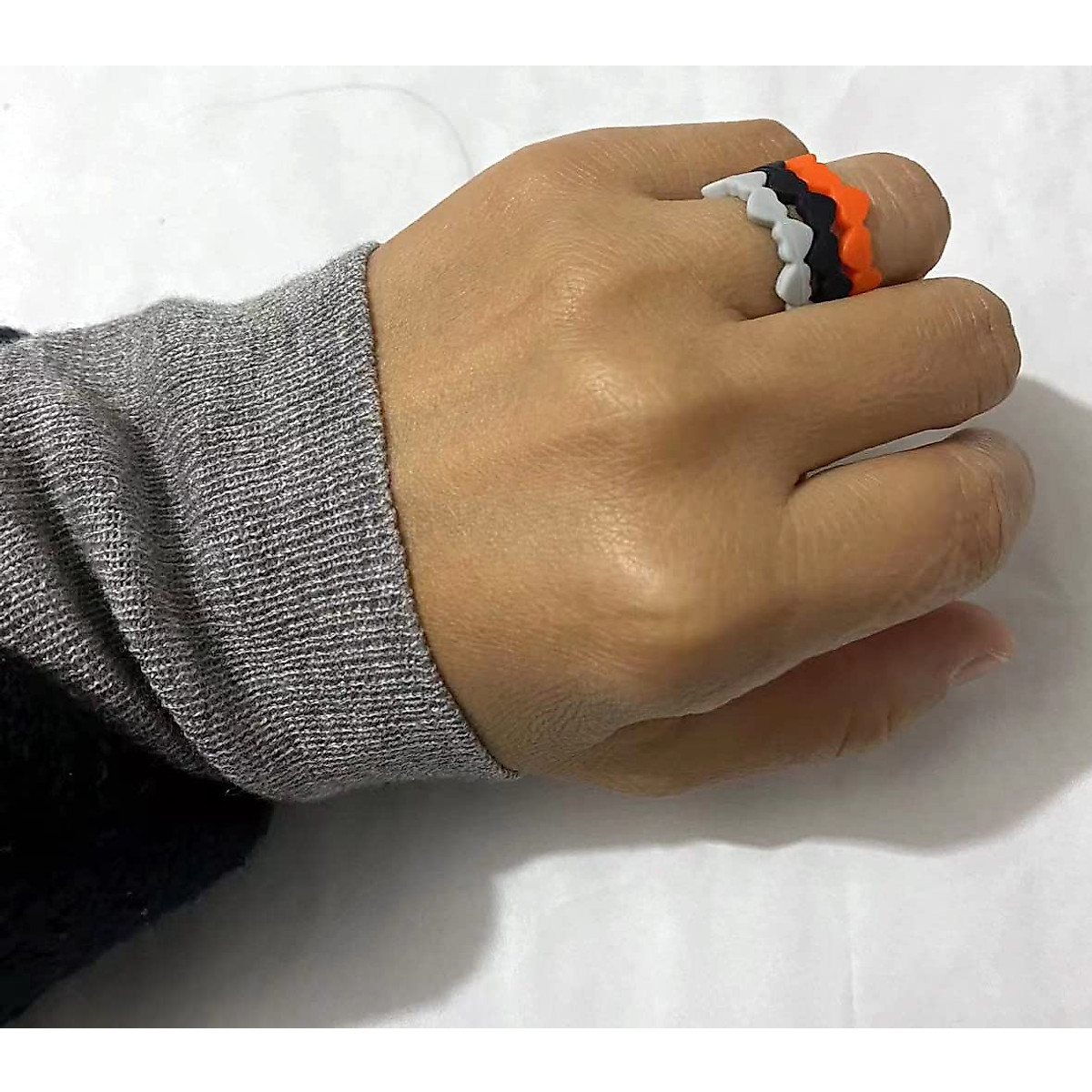 AZYOUNG Womens Thin Love Heart Chain Silicone Wedding Ring 12pcs Pack Red Yellow Green Stackable Rubber Bands - US Size 4-10 (7)