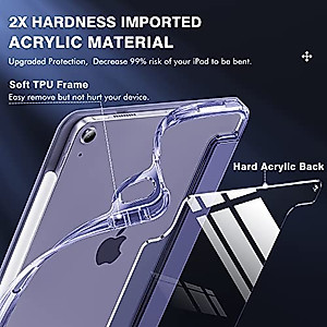 INFILAND Compatible with iPad Air 5th Generation Case 2022, iPad Air 4th Generation Case 2020 10.9 inch with Crystal Clear Back & Pencil Holder [Support Pencil Wireless Charging] English Lavender