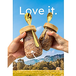 AYOS Premium Overnight Oats Containers with Bamboo Lids and Golden Spoons - 16 oz Glass Jars - 4 pack - Plastic Free