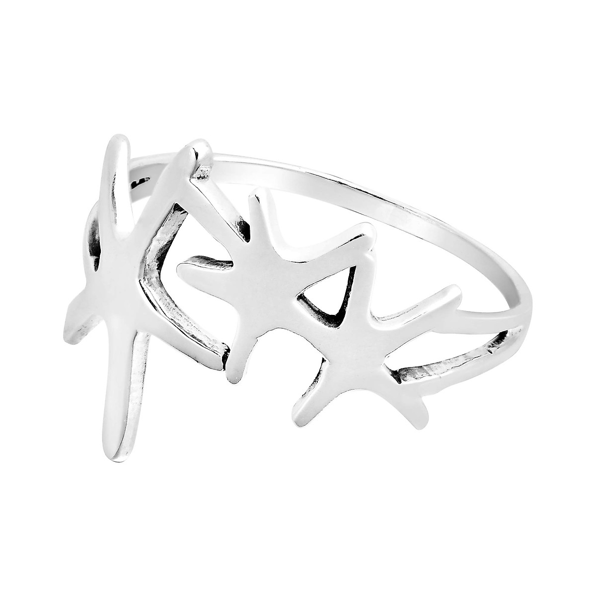 AeraVida Tropical Beach Inspired Triple Starfish .925 Sterling Silver Ring (7)