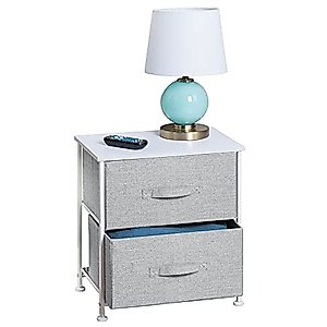 mDesign Small Storage Dresser End/Side Table Night Stand with 2 Removable Fabric Drawers - Organizer for Bedroom, Living Room, Closet - Hold Clothes, Linens, Accessories, Lido Collection, Gray/White