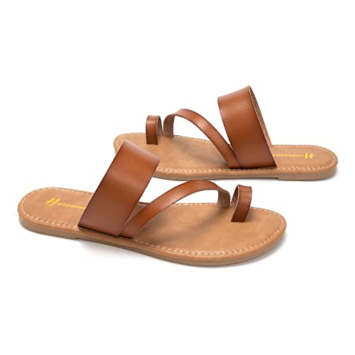Women's Slide Sandals Slip On Flat Sandals Flip Flop Thong Sandals Casual Summer Shoes (8, Brown)