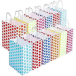 Jutoe 24pcs Kraft Paper Gift Bags,Recyclable Paper Shopping Bags with Handles,Dots Retail Bags,Birthday Party Bags,Souvenir Gift Bags