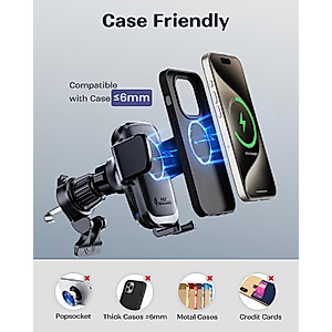 KPON Car Phone Holder Wireless Charger, Auto Clamping Wireless Car Charger Mount 15W/10W/7.5W for Dashboard, Automatic Air Vent Windshield Mount for iPhone 15 14 13 12 11/Samsung/LG/Google Pixel