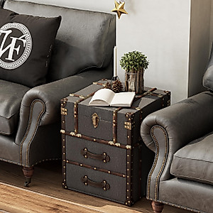 Aoikax Vintage Storage Chest with Buckle Hinged Top, Linen Accent End Side Table for Living Room, Office, Bedroom, Rectangle, Grey