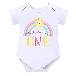 You Are My Sunshine Baby Girl 1st First Birthday Cake Smash Outfit Rainbow One Year Old Party Clothes Cotton Short Sleeve Romper Yellow Princess Tutu Tulle Skirt Flower Headband 3pcs Set Yellow