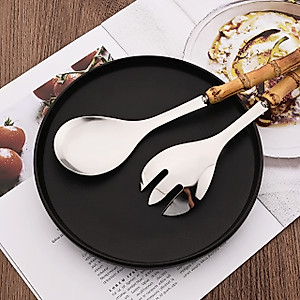 Natural Bamboo Handle Serving Spoons Set of 6, Large Size Stainless Steel Dinner Buffet Catering Banquet Serving Spoons, 10.0" Silver Big Ladle Tablespoons for Home, Family Serving Utensils