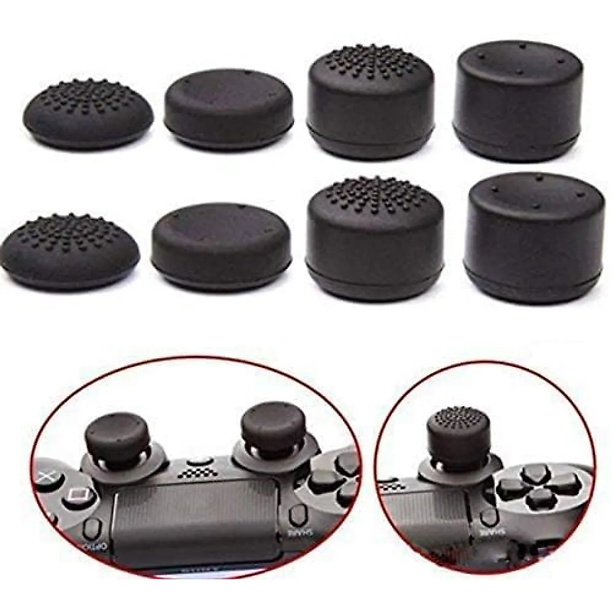 Analog Controller Raised Thumb Stick Grips Thumbsticks Joystick Cap Cover for PS4, PS3, Switch Pro, Xbox one, Xbox 360, Wii U, PS2 Controller (Pack of 8 pcs Black)
