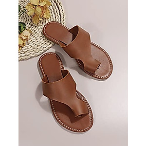 GORGLITTER Open Toe Flat Sandals Single Band Toe Ring Thong Sandals Flip Flops Brown EUR38