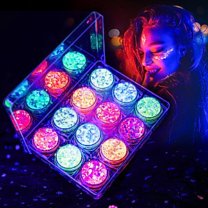 Glow in The Dark Glitter Gel for Women, 12 Colors Chunky Makeup Fine Glitter, UV Black Light Glitter for Body/Face/Hair/Eyeshadow, Glitter for Carnival Party(Not Loose Glitter)