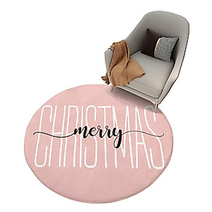 Merry Christmas Fluffy Round Area Rug Carpets 4ft, Plush Shaggy Carpet Soft Circular Rugs, Non-Slip Fuzzy Accent Floor Mat for Living Room Bedroom Nursery Home Decor Blush Pink Xmas Holiday