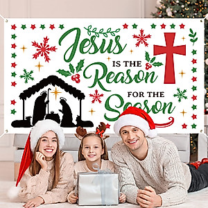 WATINC Christmas Jesus is The Reason for The Season Backdrop Banner XtraLarge Nativity Cross Xmas Winter Holiday Religious Party Wall Decorations Supplies for Home Church Outdoor 78 x 45 Inch