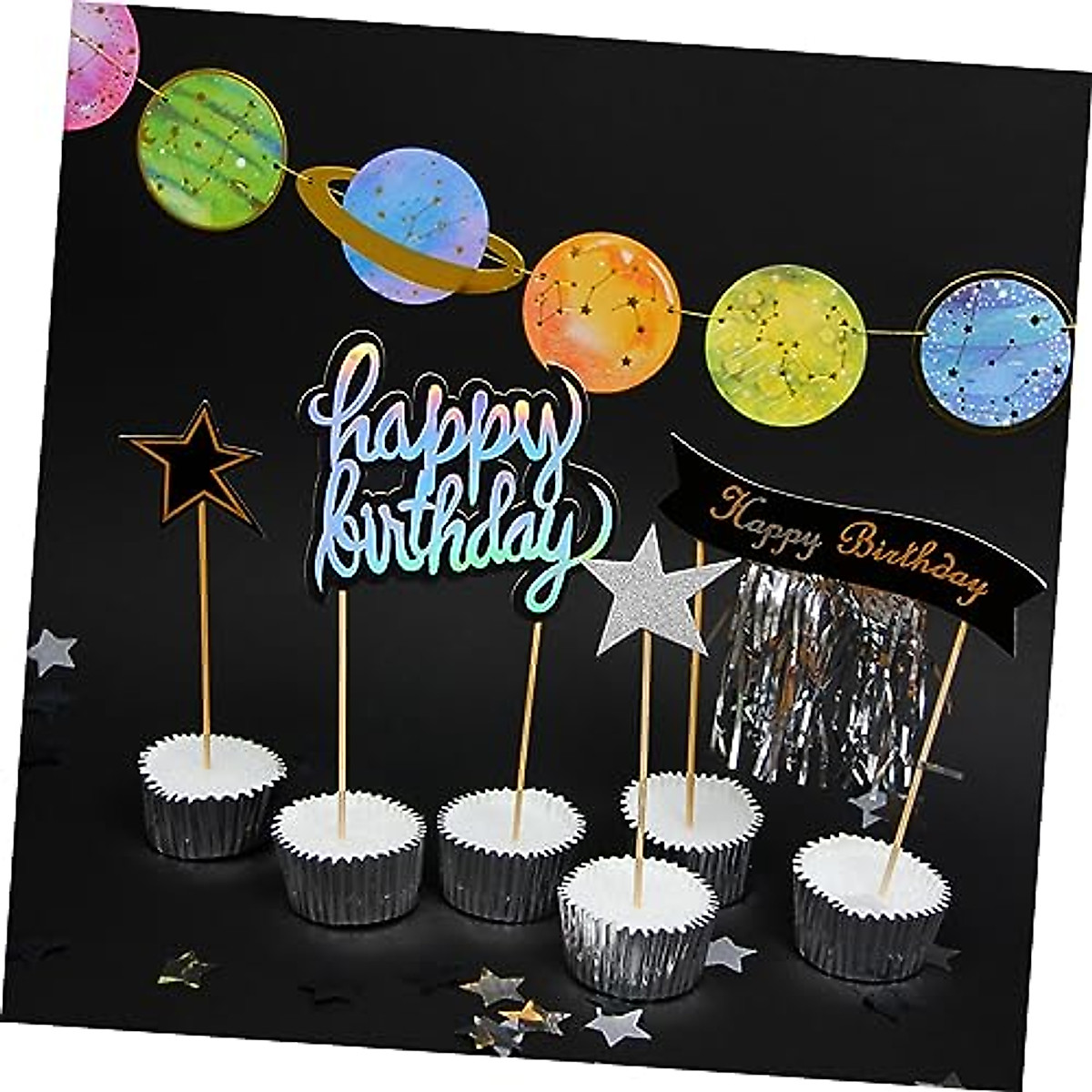 Abaodam 2 pcs Paper Gold Party Prop Garland for Banner Banners Decor Flag Decorative Stamping Kids Photo Planet Baby Creative Bunting Pull Backdrop Hanging Universe Cartoon Birthday Funny