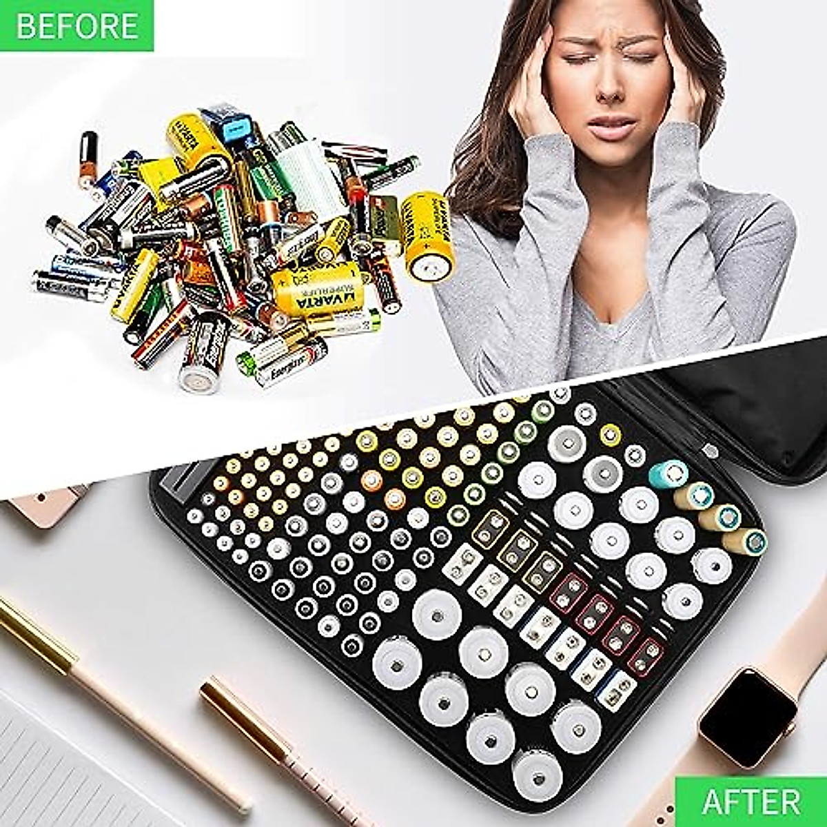 Keenstone Battery Organizer Storage Case, Fireproof Waterproof Explosionproof Battery Holder, Holds 199+ Batteries AA AAA C D 9V 18650, Battery Storage Box with Tester (Batteries Not Included)