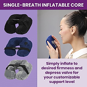 Cabeau Inflatable Travel Pillow – Air TNE – Adjustable, Lightweight, and Supportive for Sleeping on Airplanes, Trains, and Cars– Customized Fit and Compact Carrying Case (Midnight Black)
