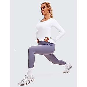 CRZ YOGA Long Sleeve Crop Tops for Women Workout Cropped Top Yoga Slim Fit Athletic Gym Shirts with Thumb Hole White Small