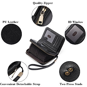 GAEKEAO Leather Credit Card Holder Wallet for Women RFID Blocking Large Capacity Bifold Zipper Card Case Organizer with Wristlet 32 Slots