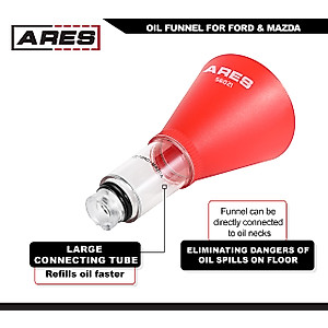 ARES 56021 - Oil Funnel for Ford and Mazda - Spill-Free Oil Filling - Easy to Use 1-Person Design - Fits Multiple Applications