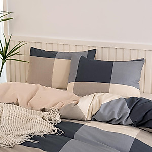 Plaid Duvet Cover Queen, 100% Cotton 3 Pieces Plaid Bedding Sets Queen, Checkered Pattern Cotton Grid Plaid Duvet Cover Set Queen (Plaid, Queen)