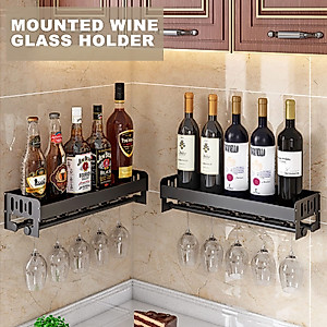 CARRTAN Wine Rack Wall Mounted with Wine Glass Holder - Hanging Wine Rack - Modern Minimalist Style Metal Wine Rack & Mounted Wine Rack 15.8 x 5.5 x 4 in(Black)