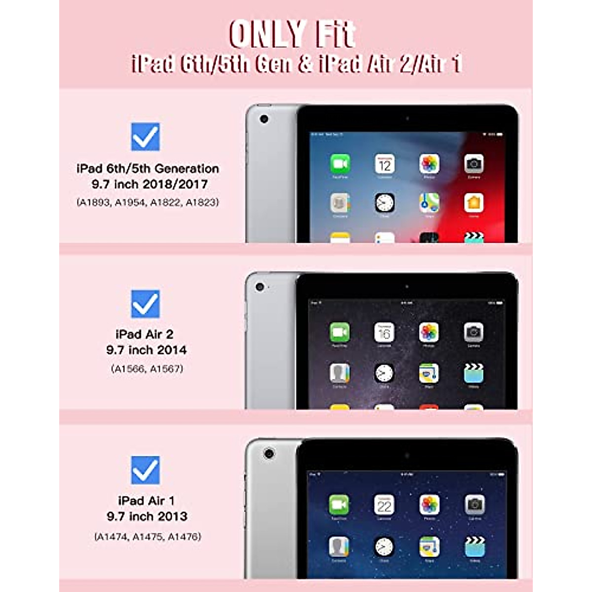 TiMOVO iPad 6th/5th Generation Case (2018/2017), iPad Air 2/Air 1 Case (2014/2013) with Pencil Holder, Slim Protective Clear Transparent Back Case Cover for iPad 9.7 inch, Auto Wake/Sleep, Light Pink