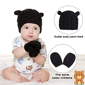 Unisex Baby Toddler Hat and Mitten Set Winter Knitted Thick Warm Beanie Cap Gloves for Infant Boys Girls (Pink, 0-3 Months)