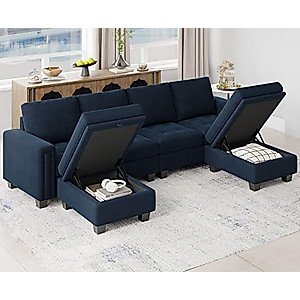 Belffin Velvet U Shaped Sectional Sofa Couch with Storage Ottoman Convertibel Sectional Sofa with Reversible Chaises Blue