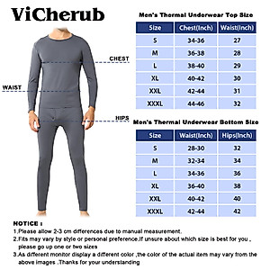 ViCherub Thermal Underwear for Men Fleece Lined Long Johns Thermals Top and Bottom Set Base Layer for Cold Weather Charcoal M