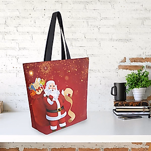 ALAZA Firework Christmas Santa Claus Canvas Tote Bag for womenLarge Women Casual Shoulder Bag Handbag,Shopping Grocery Cotton Bag Reusable,Multipurpose,Heavy Duty For Outdoors Weekender Travel